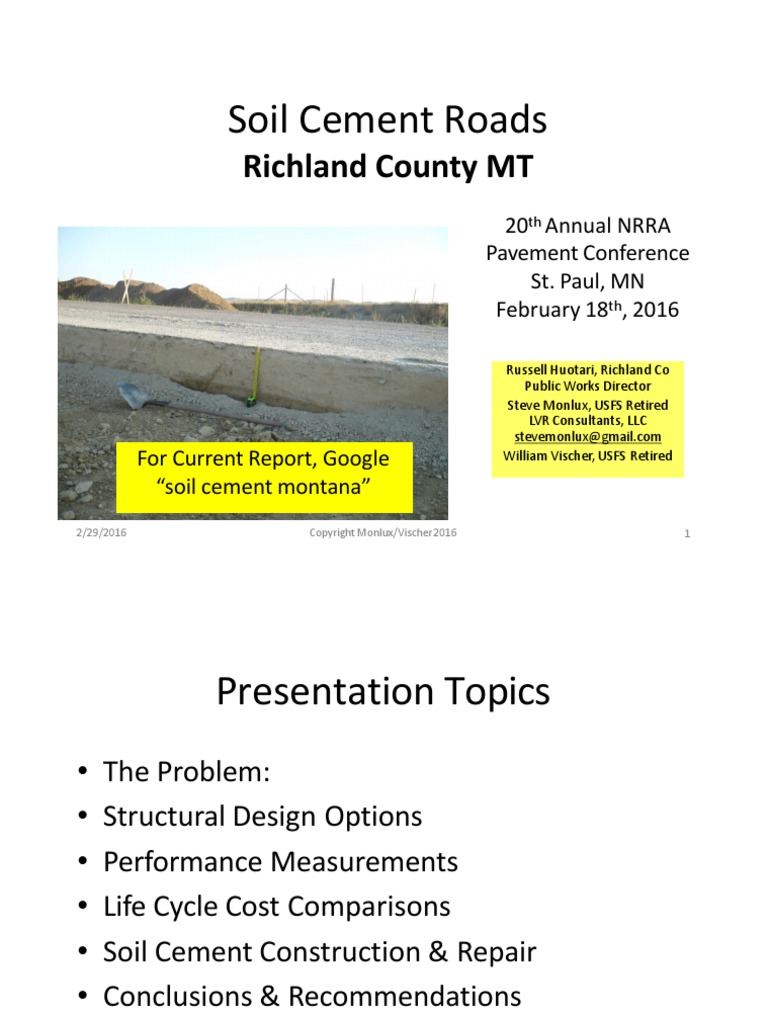 Soil Cement Roads: Richland County MT | PDF | Road Surface | Road
