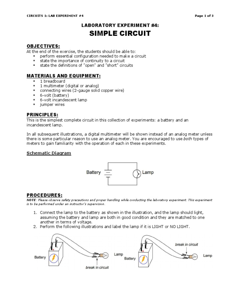 Simple Circuit Lab Experiment Guide | PDF | Electrical Network ...
