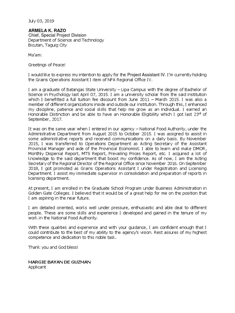 Applicationletter Pa Iv | PDF | Behavior Modification | Cognition