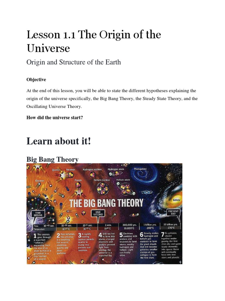 The Origin and Evolution of the Universe According to the Big Bang ...