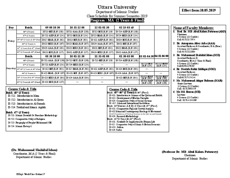9fd6a Islamic Studies Class Schedule Summer 19 Ma 2y Final | PDF ...