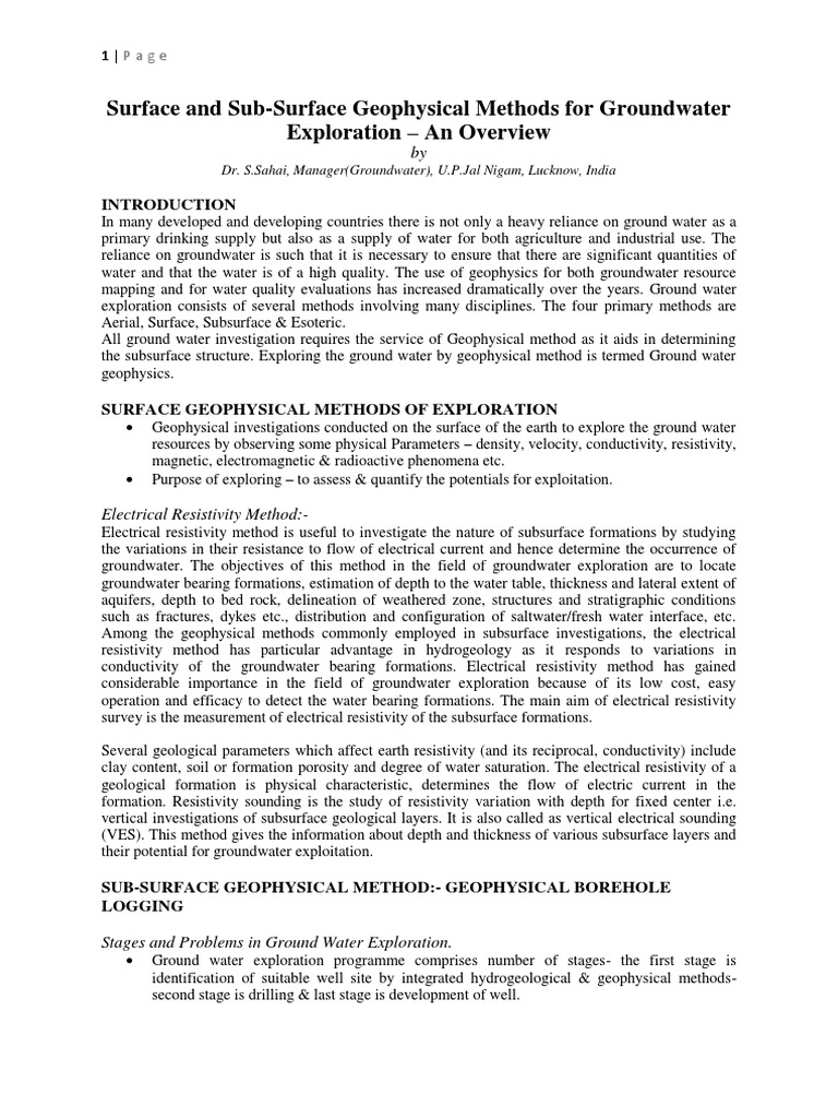 Geophysical Methods for Groundwater Exploration | PDF | Geophysics ...