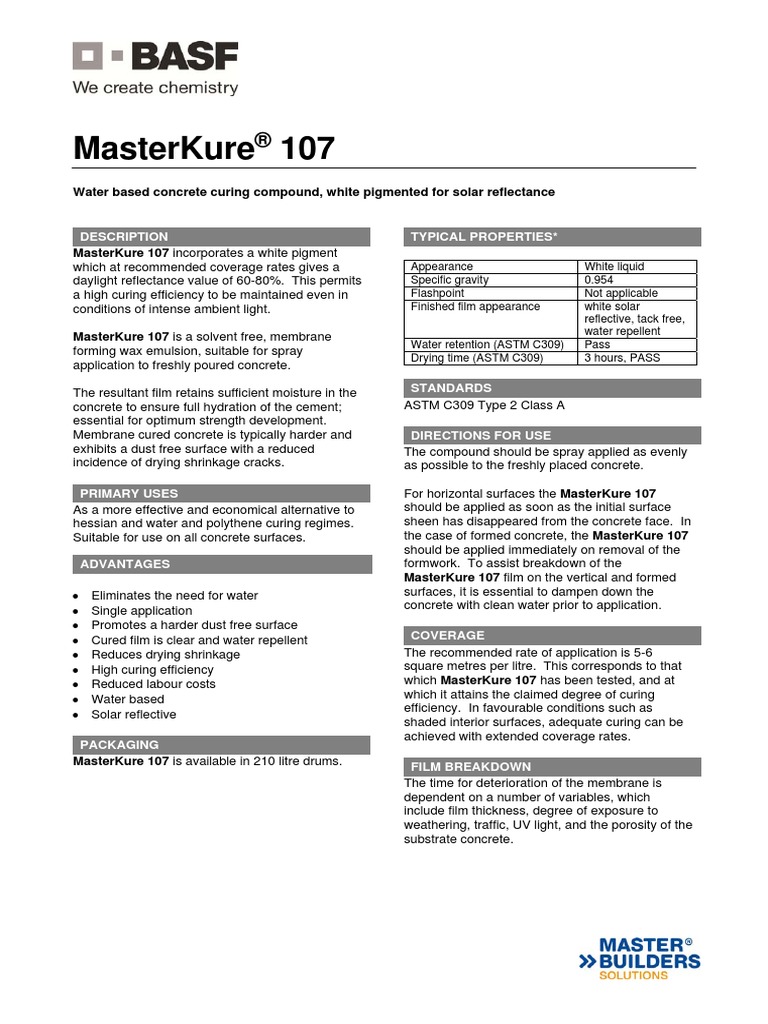 Basf Masterkure 107 Tds PDF | PDF | Concrete | Water