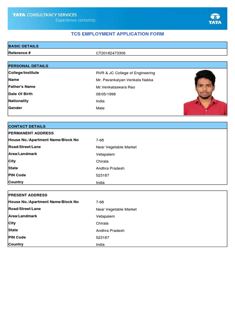 Tcs Employment Application Form | Download Free PDF | Diploma | Social ...