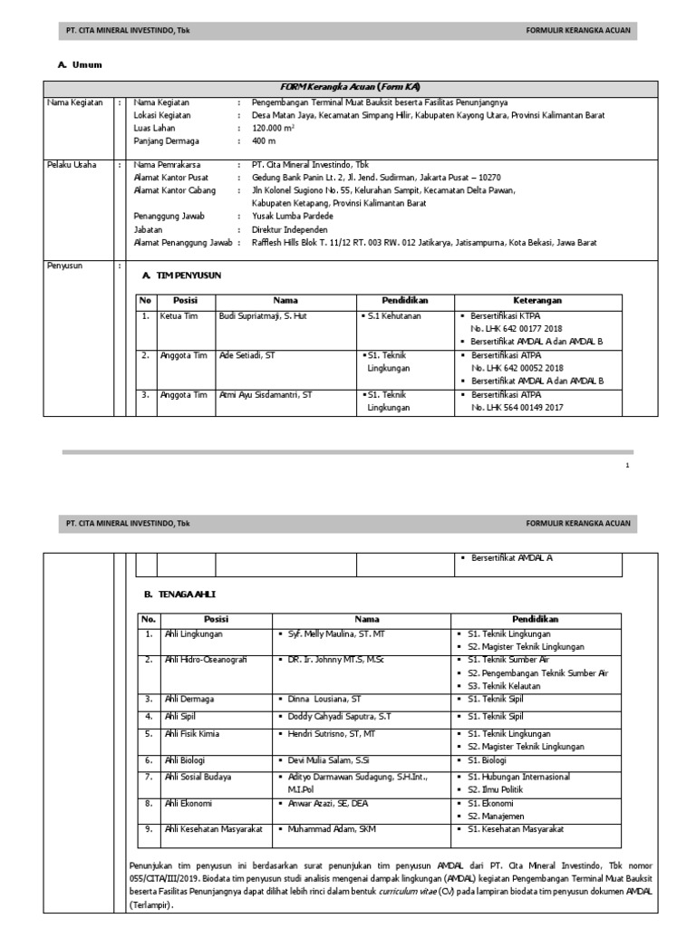 Draft Formulir Ka Pt. Cmi | PDF