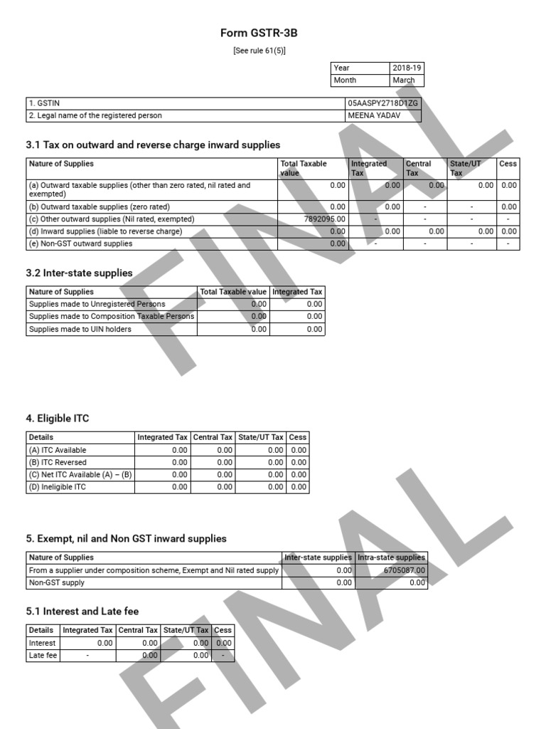 FIN AL: Form GSTR-3B | PDF | Services (Economics) | Taxes