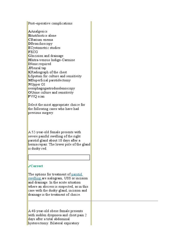 PLAB Surgery EMQs | Download Free PDF | Pulse | Medicine