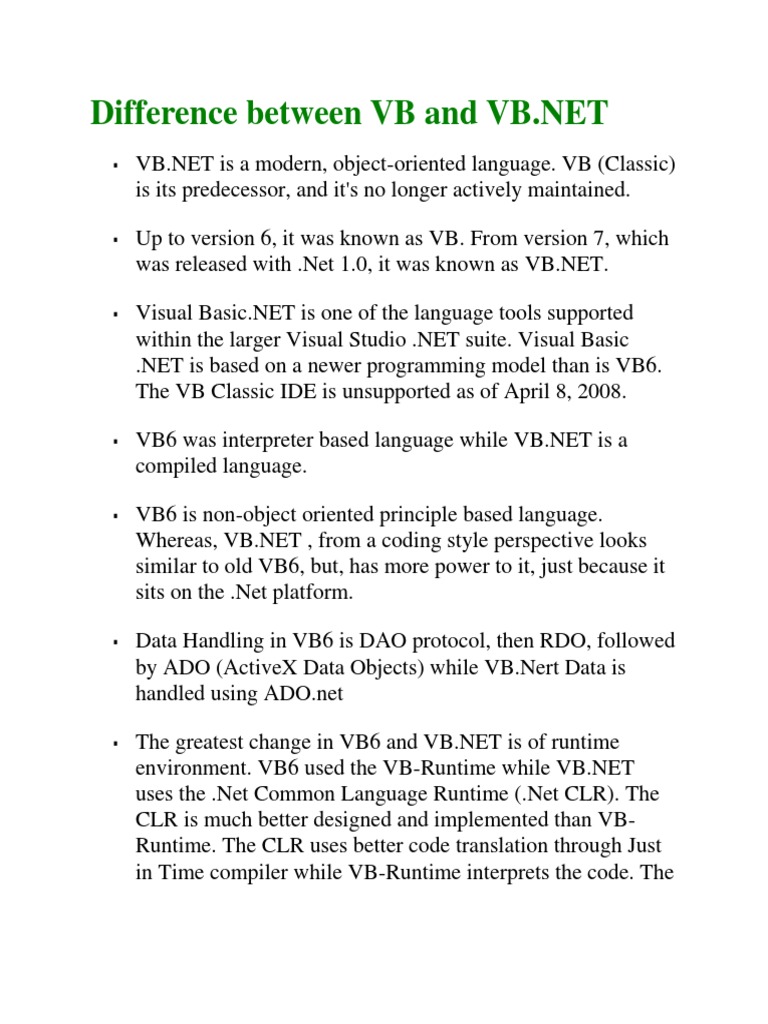 Difference Between VB and VB | PDF Difference Between VB and VB | PDF