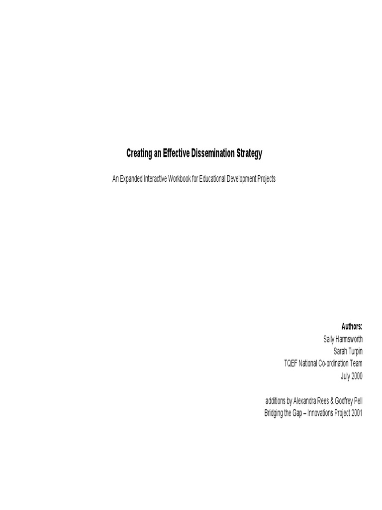 Creating An Effective Dissemination Strategy: An Expanded Interactive ...