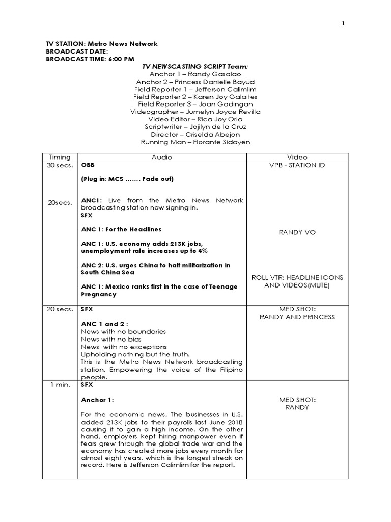 Tv Broadcasting Script - The Contemporary World | Labour Economics 