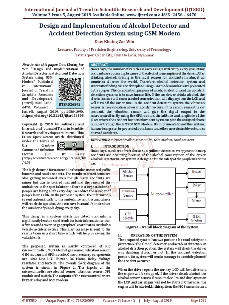 Design and Implementation of Alcohol Detector and Accident Detection ...
