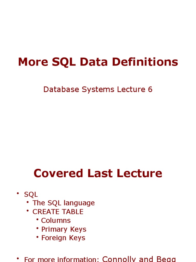 More Sql Data Definitions Database Systems Lecture 6 Pdf 9685