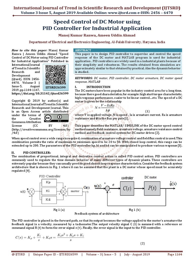Speed Control of DC Motor Using PID Controller For Industrial ...