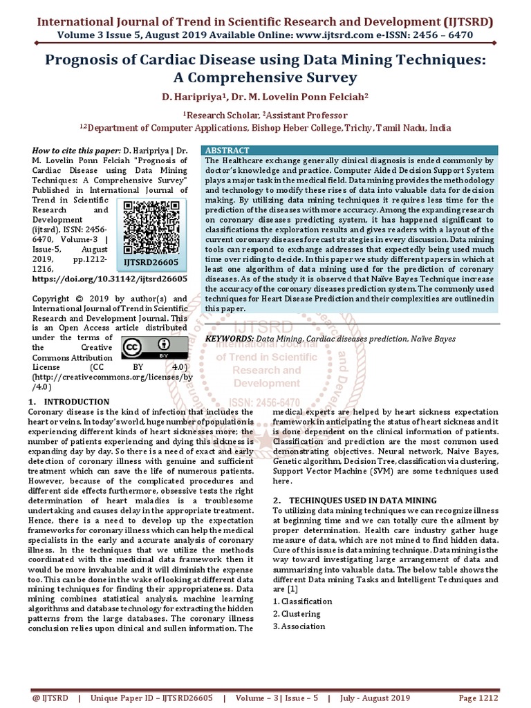 Prognosis of Cardiac Disease Using Data Mining Techniques A Comprehensive Survey | PDF ...