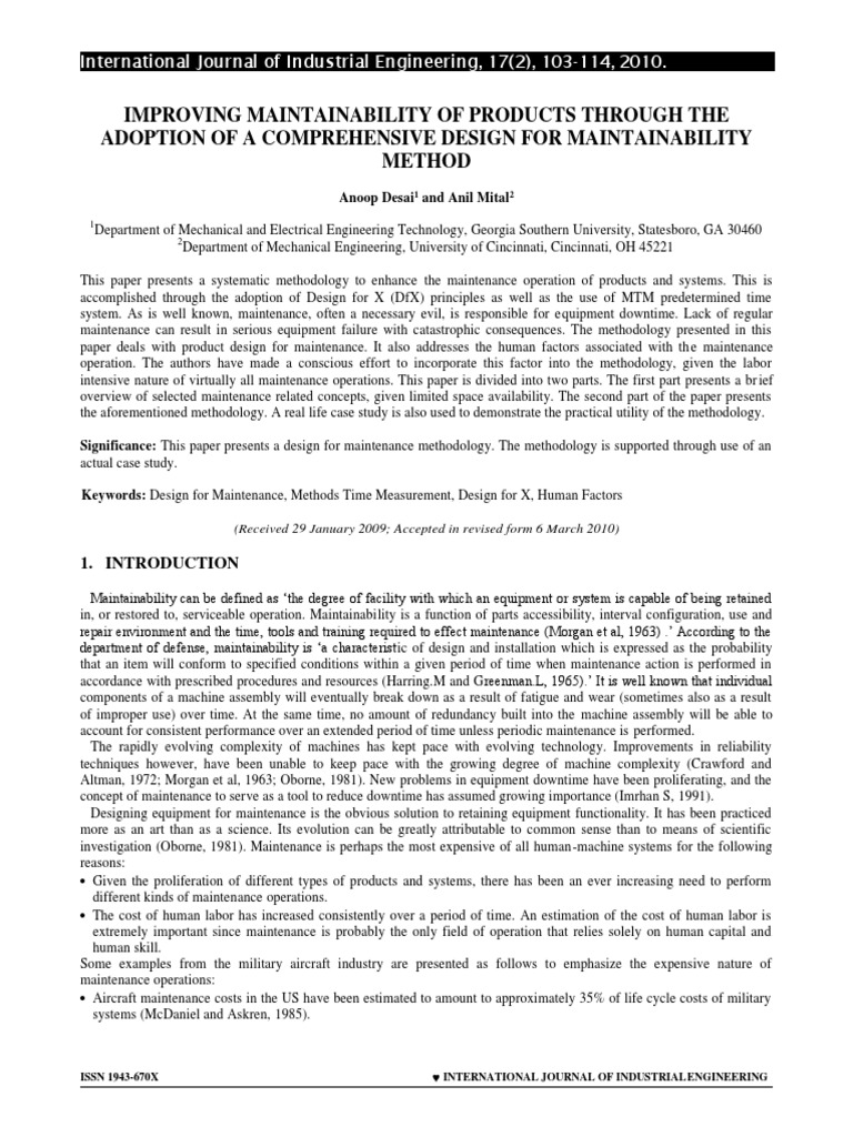 Improving Maintainability of Products Through The Adoption of A Comprehensive Design For ...