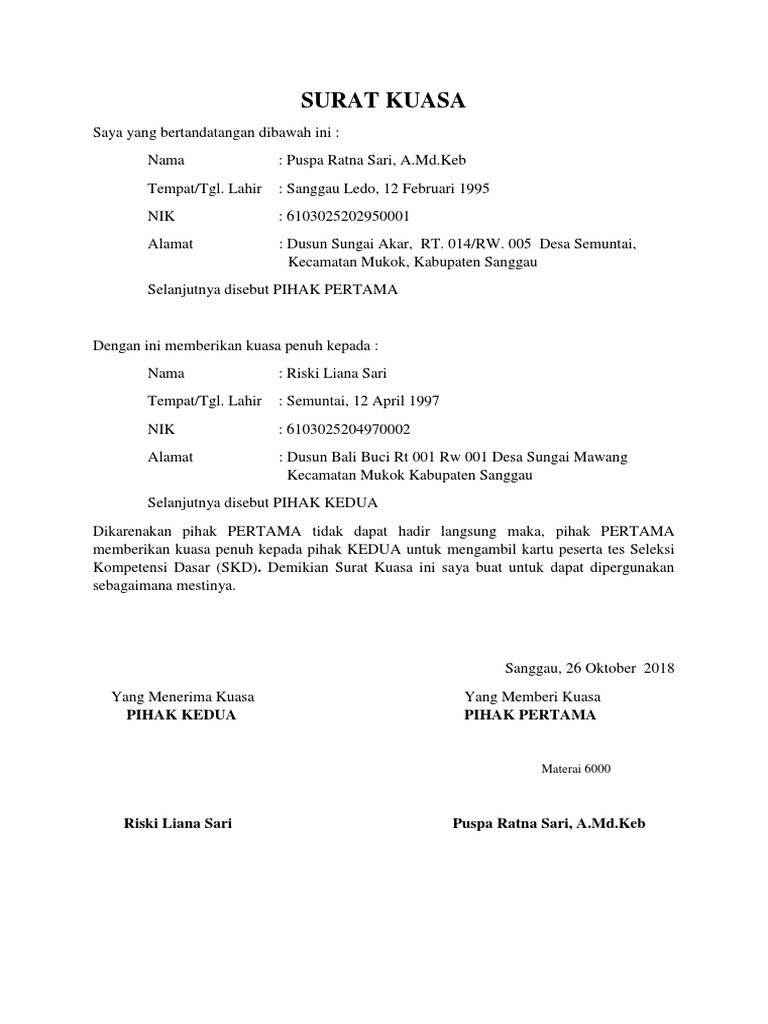 Surat Kuasa Pengambilan SKD | PDF