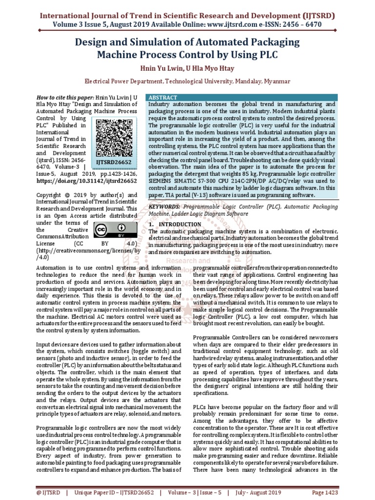 Design and Simulation of Automated Packaging Machine Process Control by Using PLC | Download ...
