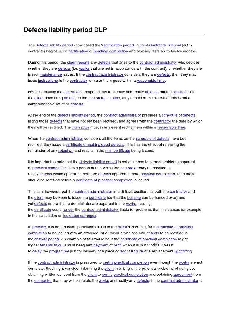 Defect Liability Period | Download Free PDF | Virtue | Private Law
