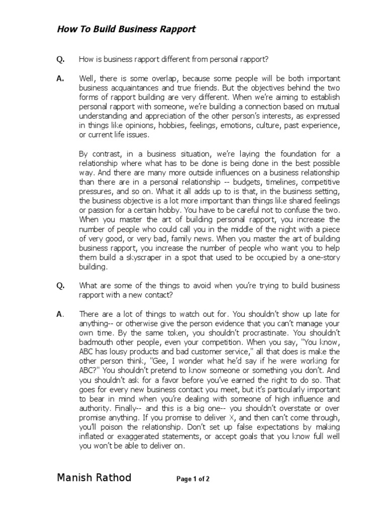 How To Build Business Rapport | PDF | Emotions | Cognition