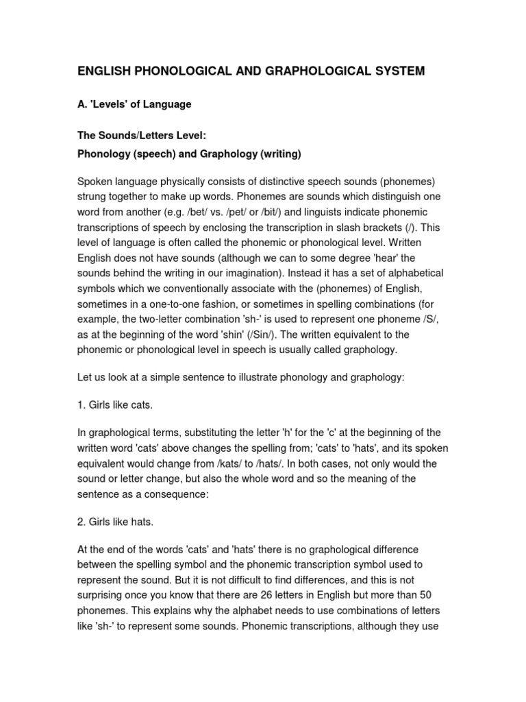 English Phonological and Graphological System | PDF | Syllable | Phoneme