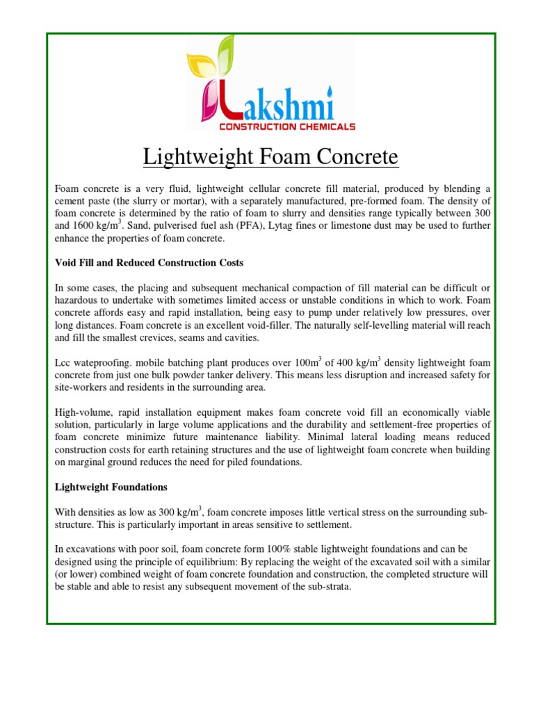 Lightweight Foam Concrete: Void Fill and Reduced Construction Costs ...