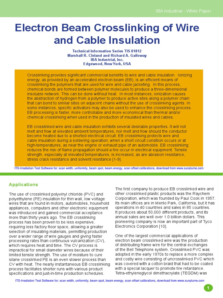 Electron Beam Crosslinking of Wire and Cable Insulation | PDF ...