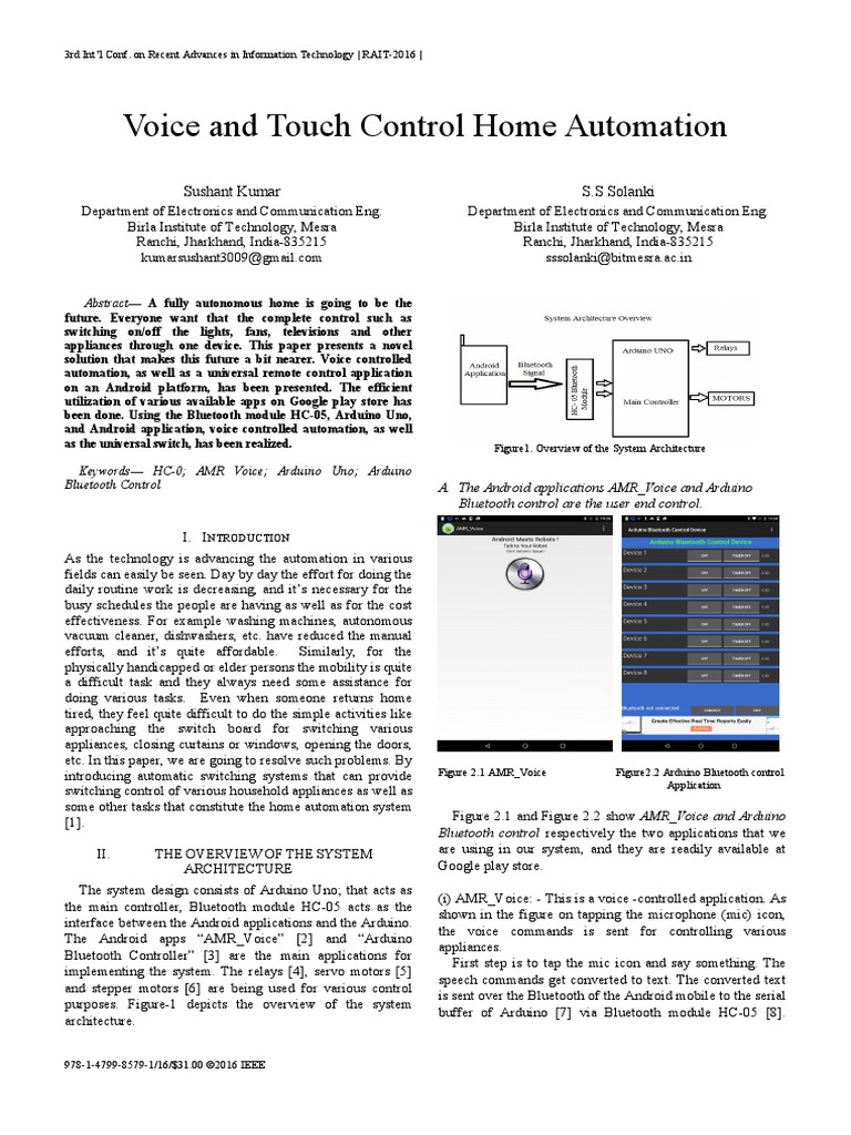 Voice and Touch Control Home Automation: Sushant Kumar S.S Solanki ...