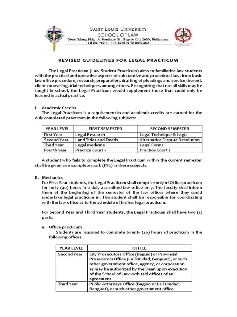Revised Guidelines For Legal Practicum 072618 Final PDF | PDF | Law School | Prosecutor