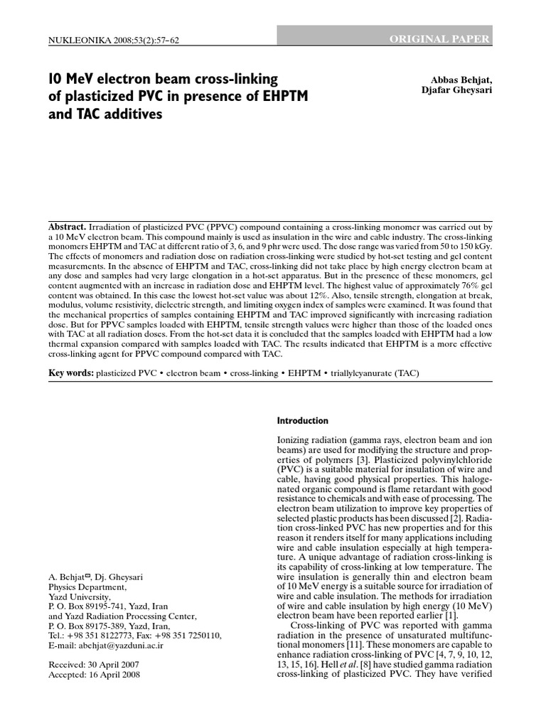 10 MeV Electron Beam Cross-Linking of Plasticized PVC | PDF | Polyvinyl ...
