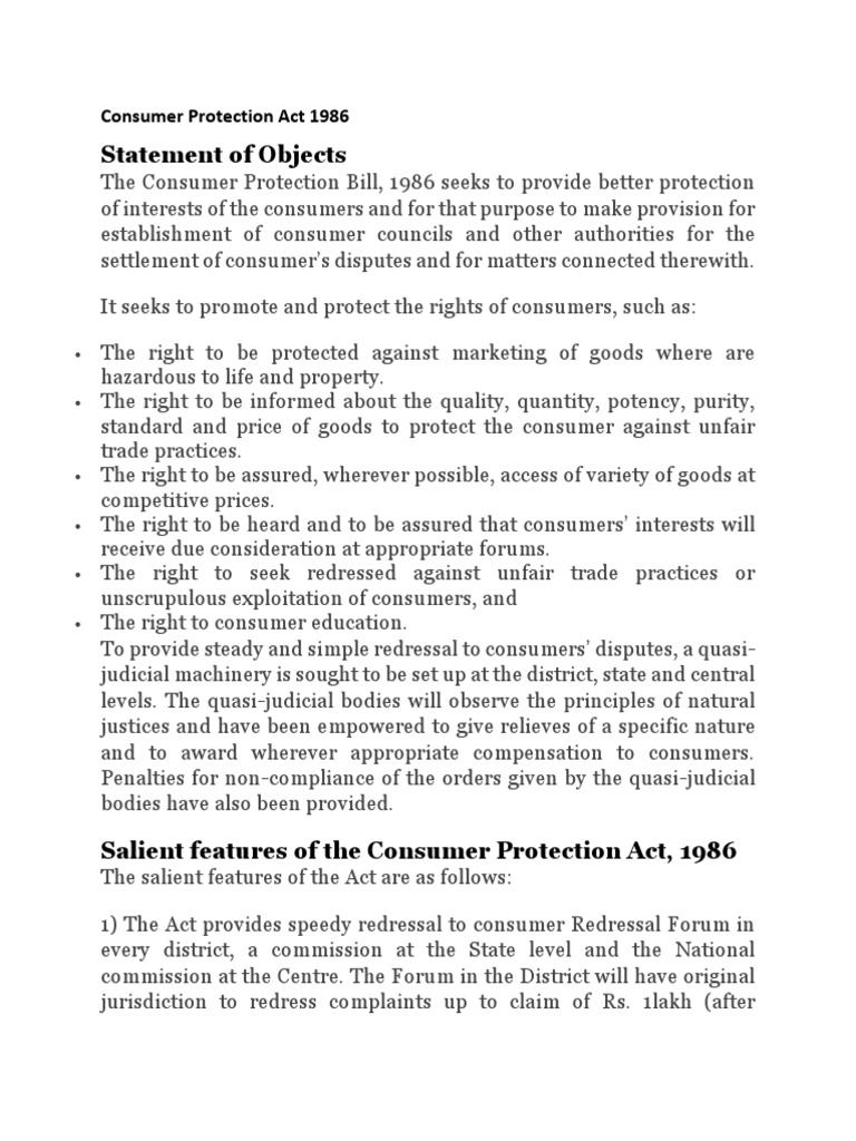Consumer Protection Act 1986 | PDF | Consumer Protection | Public Sphere