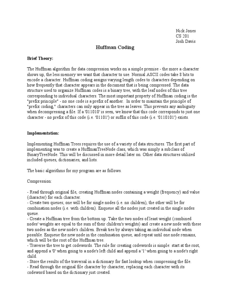 Huffman Coding Brief Theory Pdf Data Compression Theoretical Computer Science