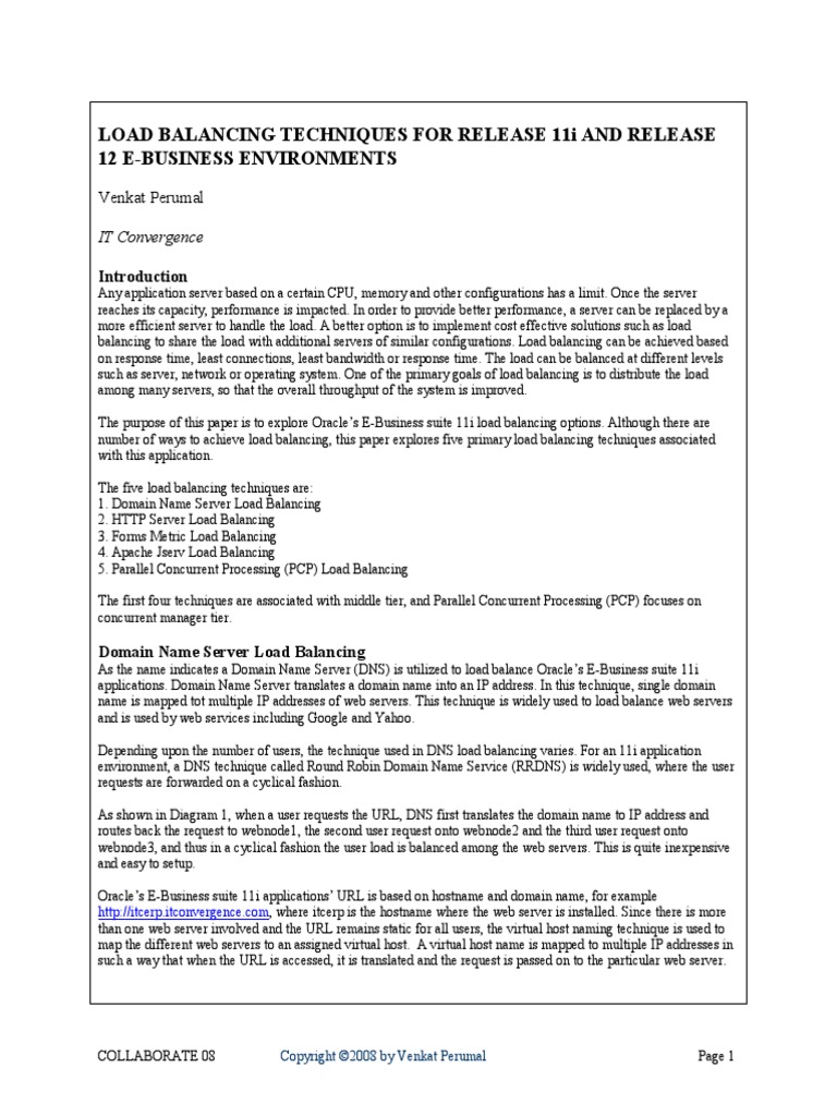 Load Balancing Techniques For Release 11I and Release 12 E-Business Environments | PDF | Load ...