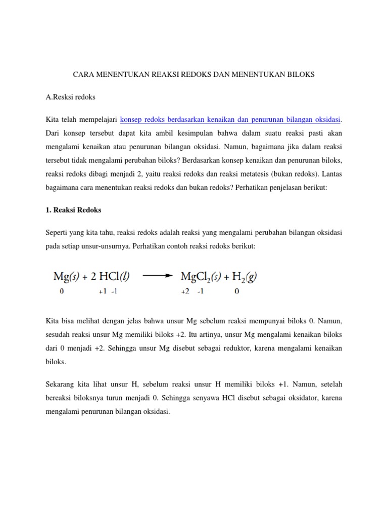 Cara Menentukan Reaksi Redoks Dan Menentukan Biloks (Santi) | PDF