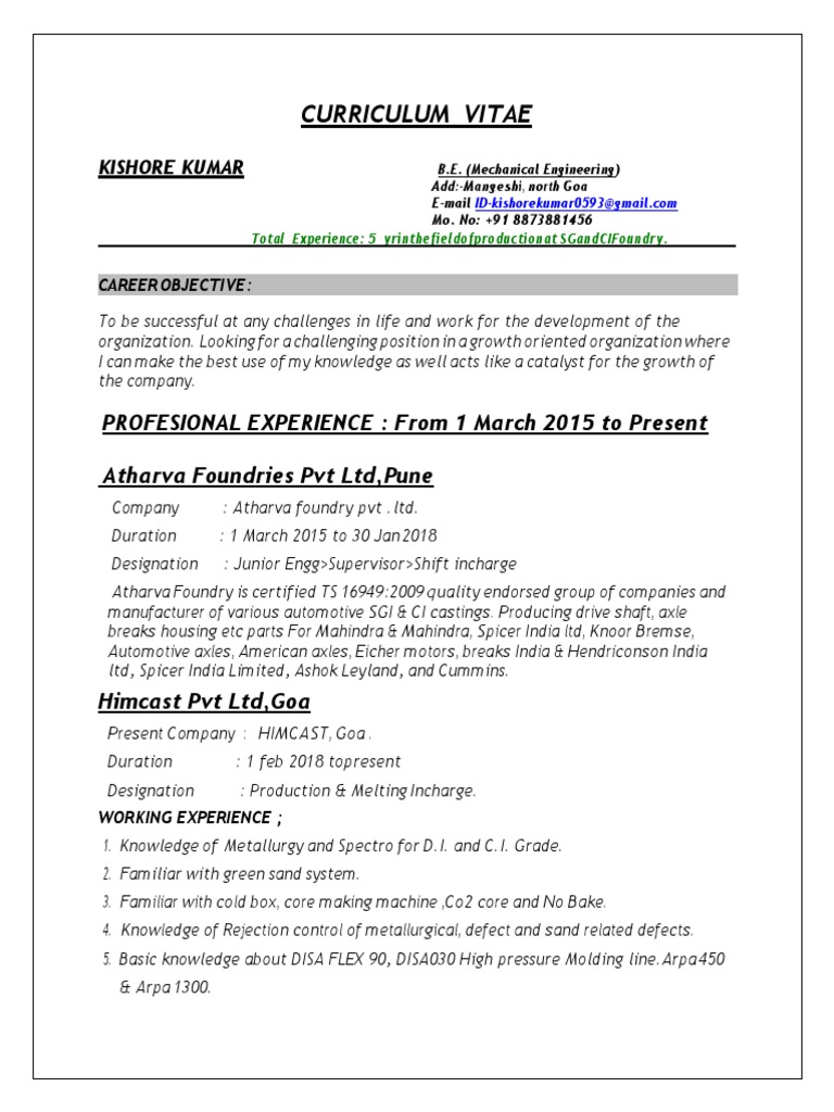 0 - KISHOR CV Updated | PDF | Numerical Control | Foundry