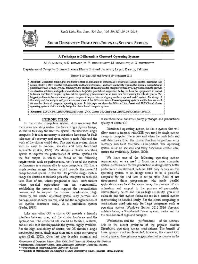 A Technique To Differentiate Clustered Operating Systems | PDF | Computer Cluster | Operating System