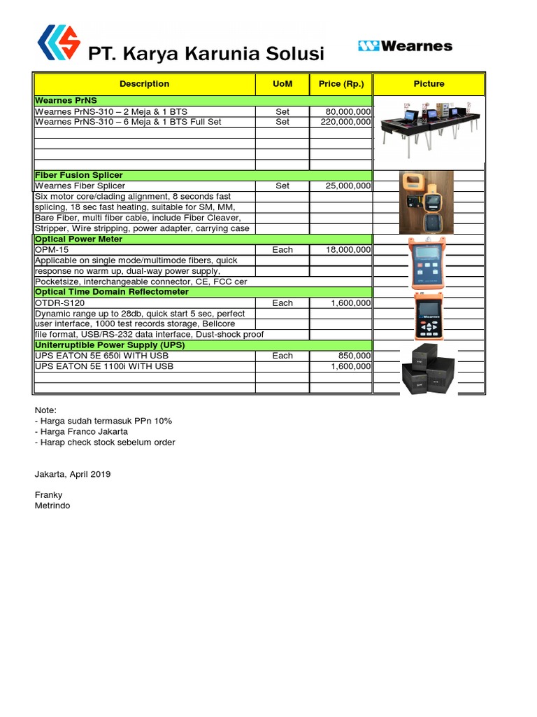 Daftar Harga Simulator Jaringan Dan Perangkat Praktek Fiber Optik0419 | PDF