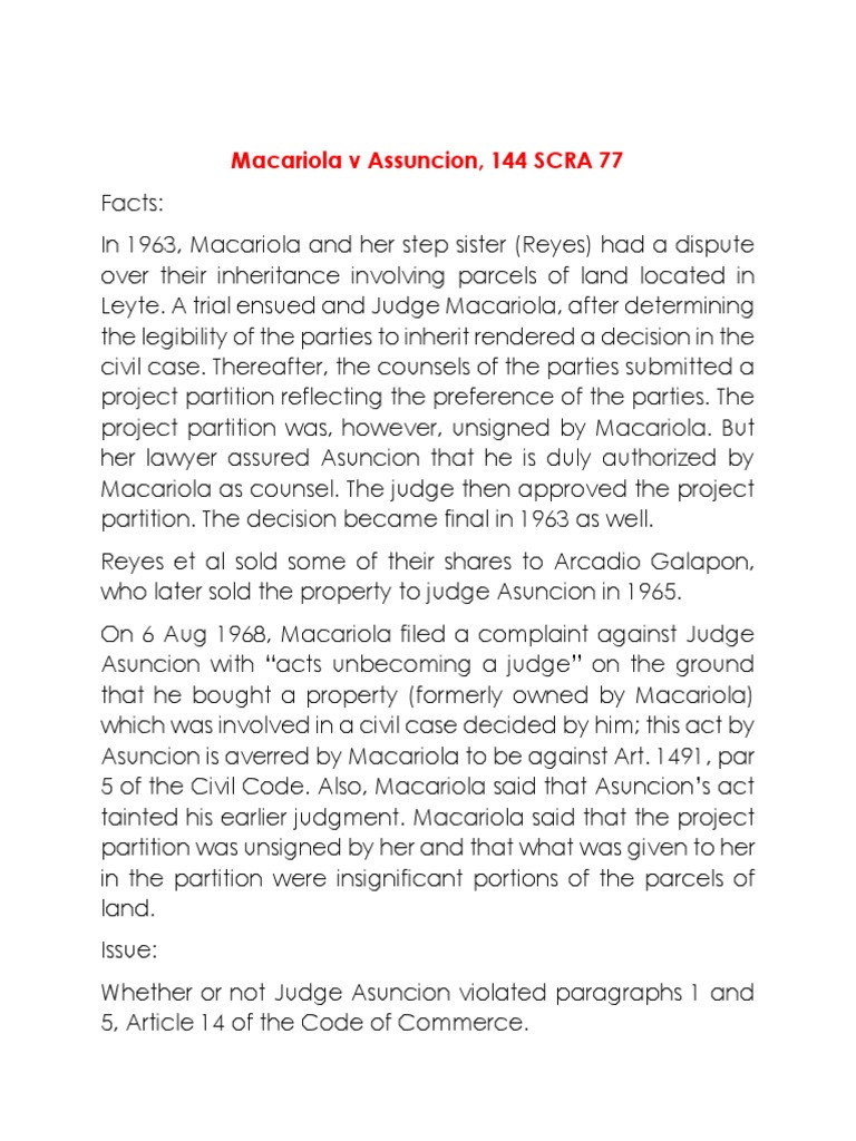 Macariola V Assuncion | PDF | Sovereignty | Judgment (Law)