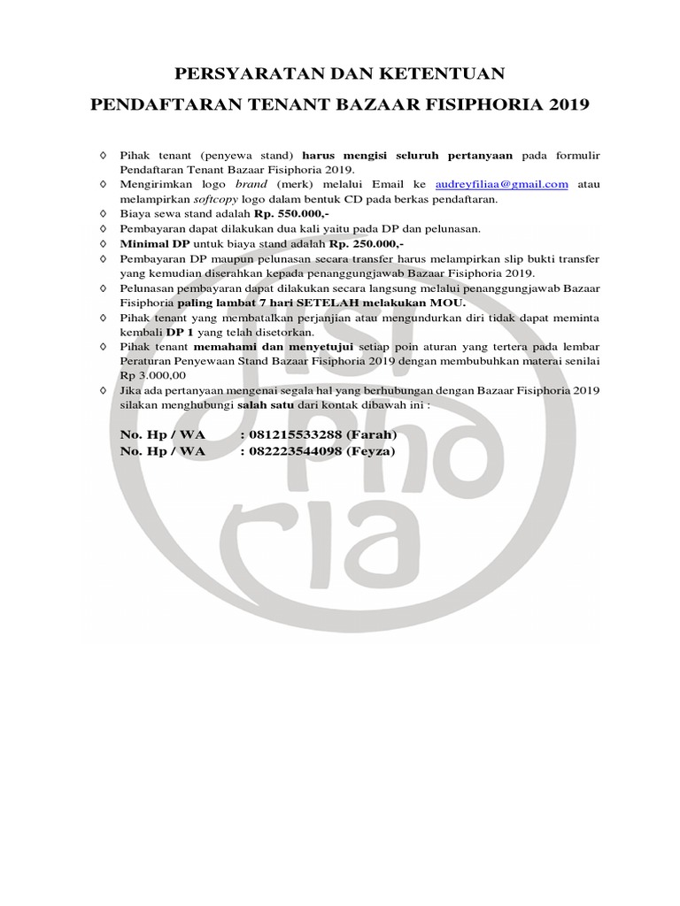 Rules and Regulations Bazaar Fisiphoria 2019 | PDF