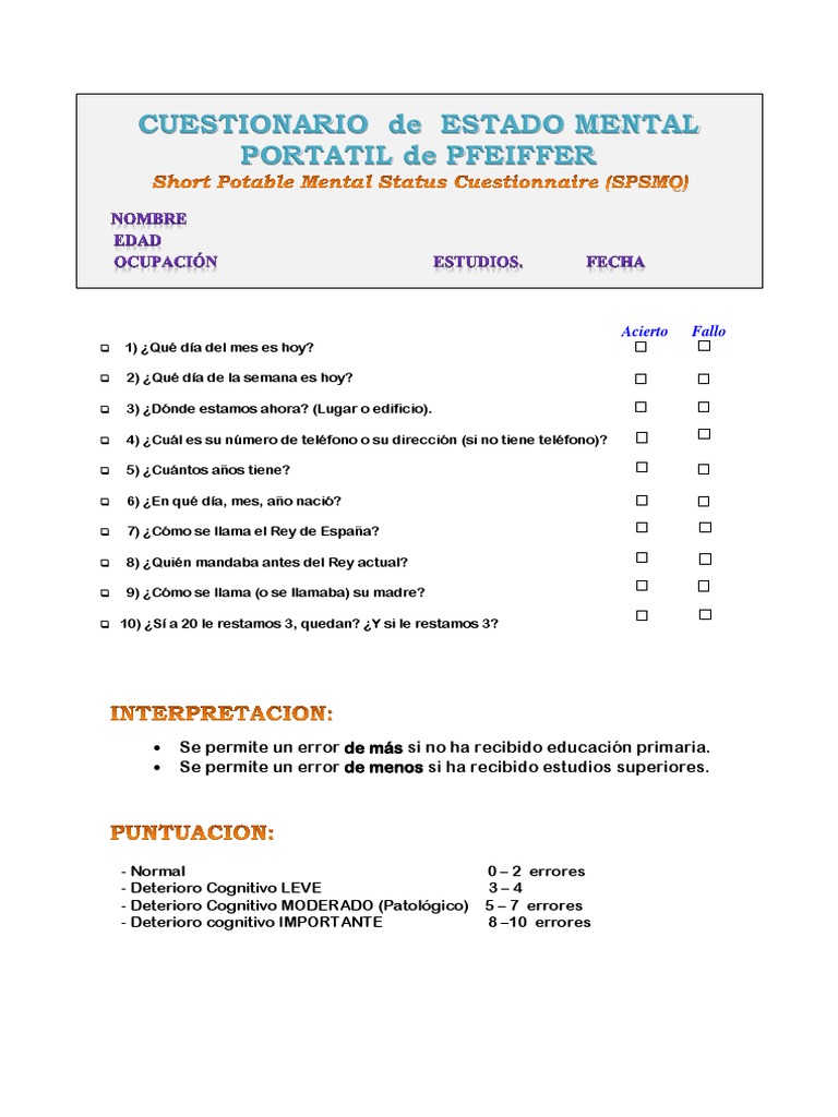 Cuestionario Pfeiffer | PDF