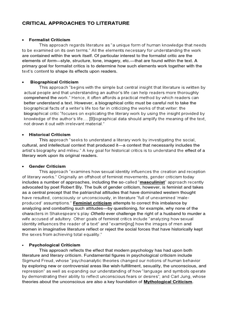 Critical Literary Approaches Explained | PDF | Archetype | Unconscious Mind