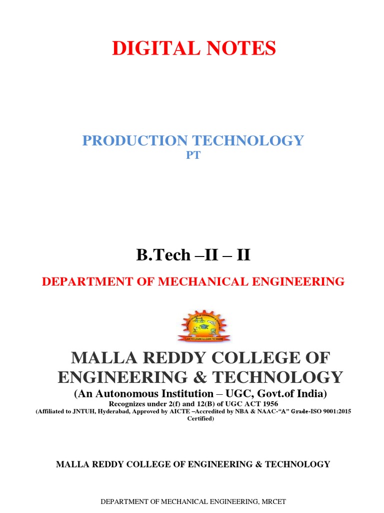 Production Technology | PDF | Casting (Metalworking) | Foundry