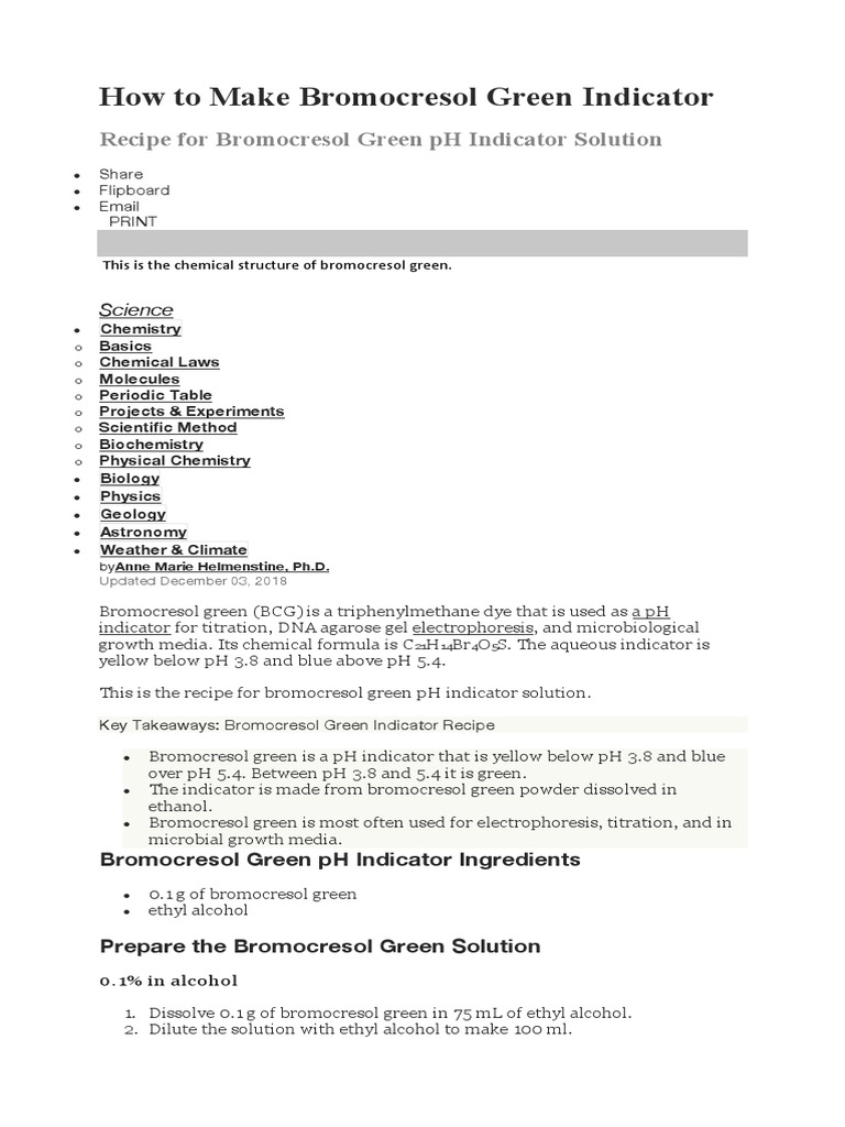 How To Make Bromocresol Green Indicator | PDF