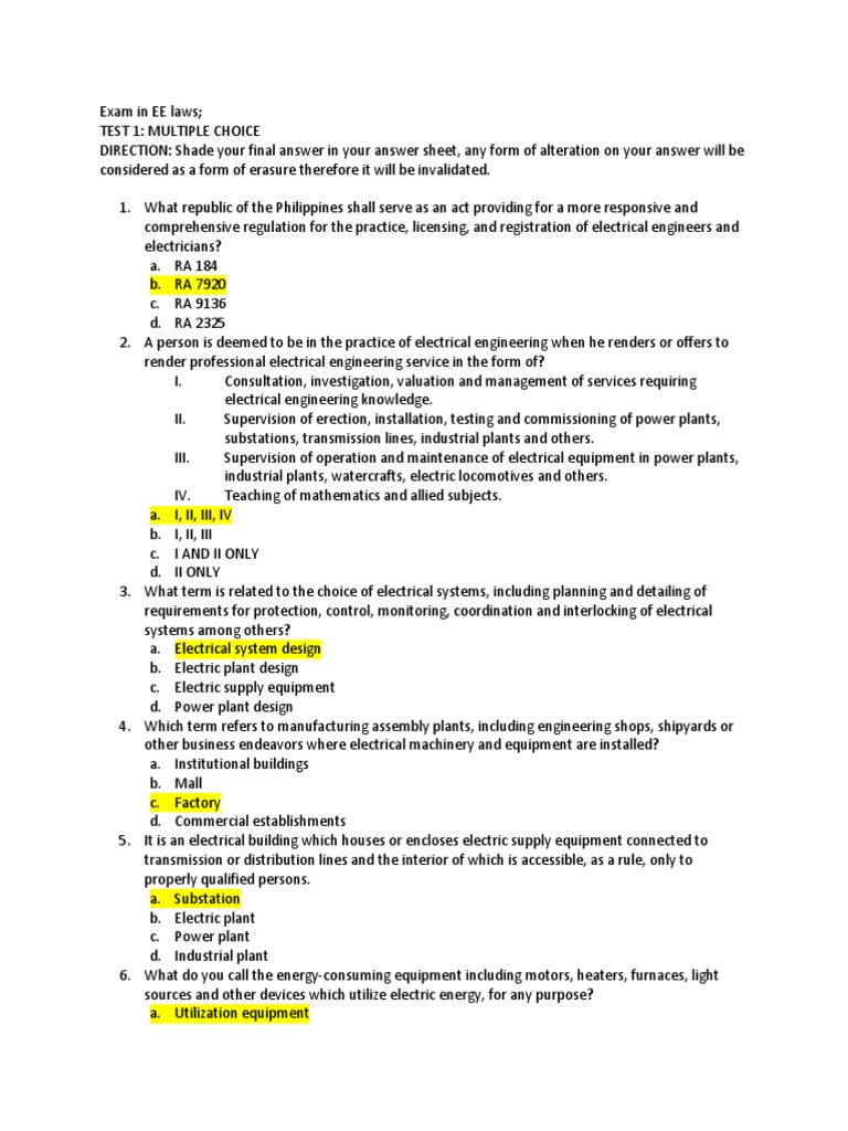 Exam in EE Laws | PDF | Test (Assessment) | Electrician