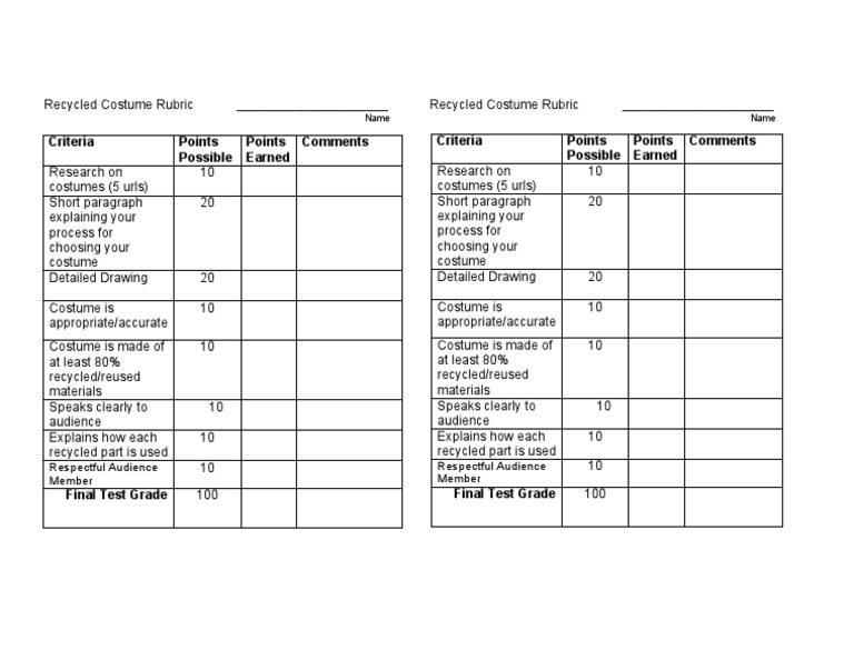 Recycled Costume Rubric | PDF