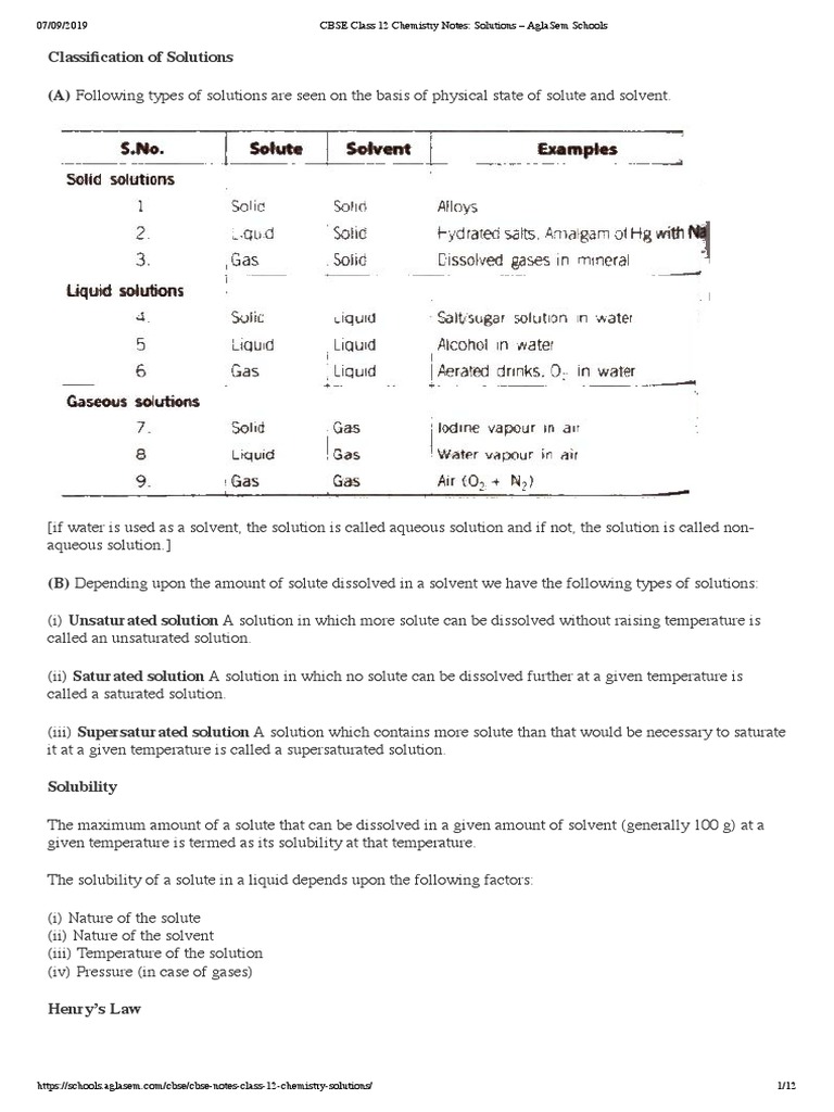 Class 12 Chemistry: Solutions Overview | PDF | Osmosis | Solution