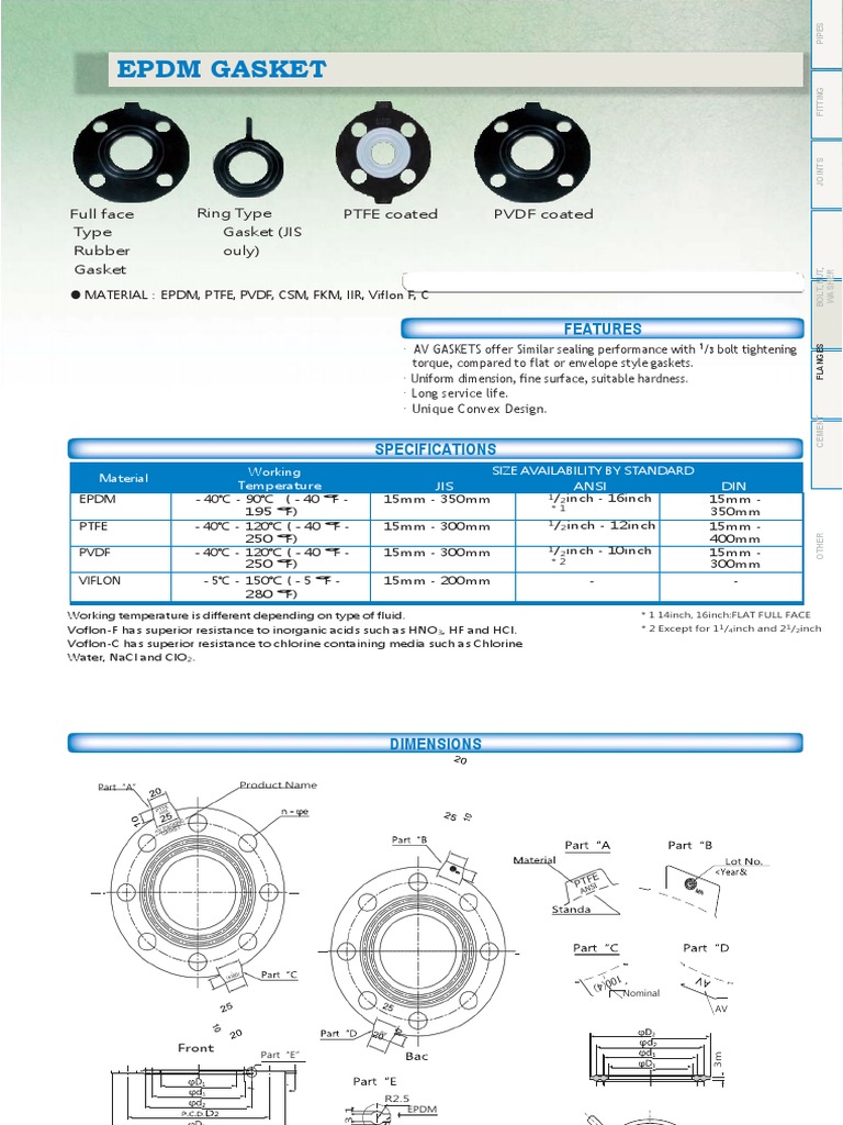 Epdm Gasket: Features | PDF | Building Materials | Mechanical Engineering