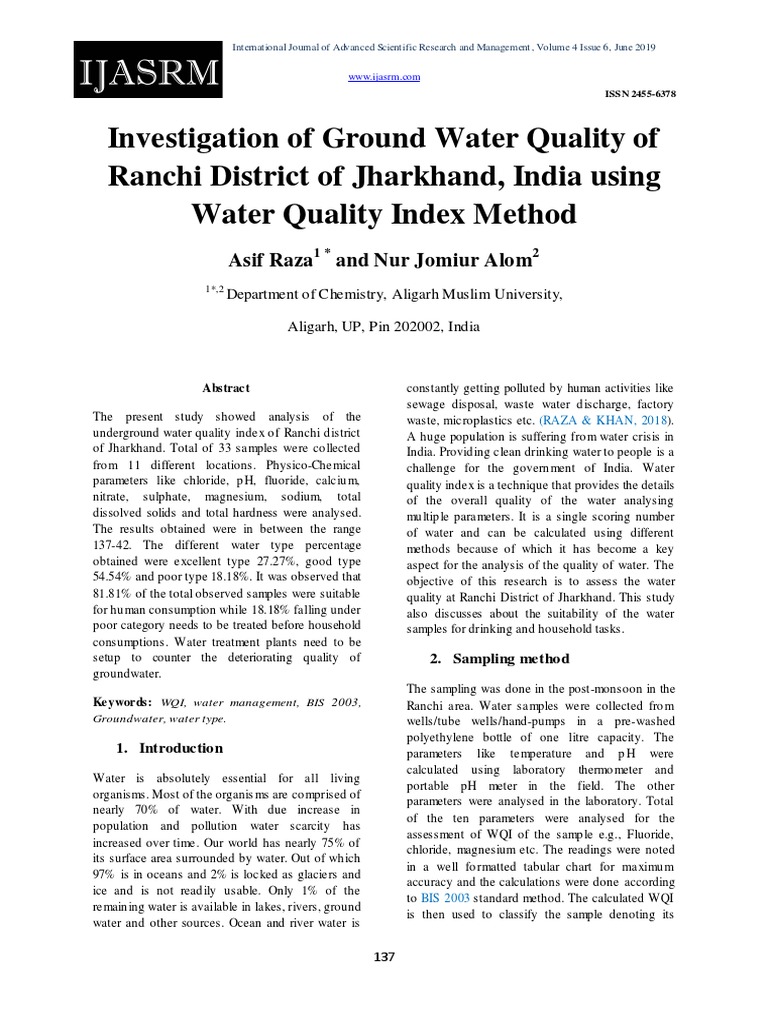 Ground Water Quality of Ranchi | PDF | Water Quality | Water
