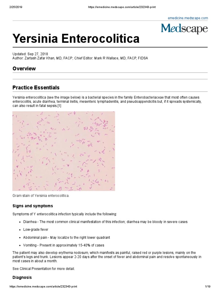 Overview of Yersinia Enterocolitica Infection: Pathophysiology ...