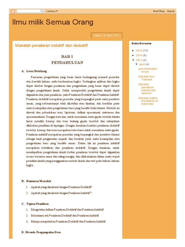 Makalah Penalaran Induktif Dan Deduktif | PDF | Karier & Perkembangan ...