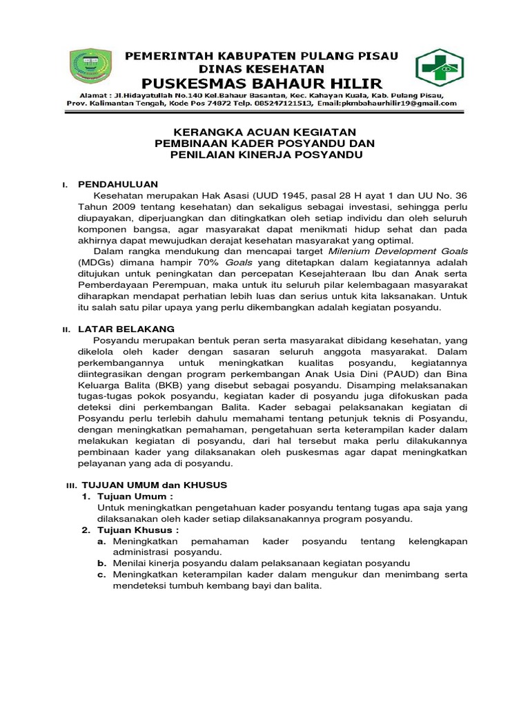 Kerangka Acuan Kegiatan Strata Posyandu | PDF